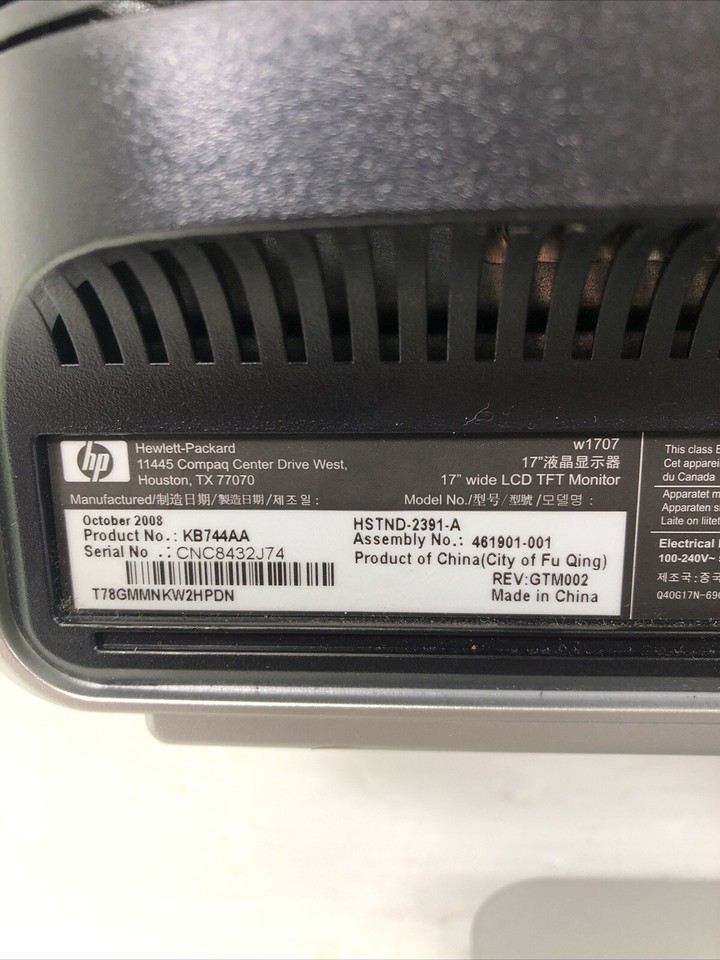 HP W1707 LCD TFT Widescreen Monitor 17-Inch 1440 × 900 Built-in ...