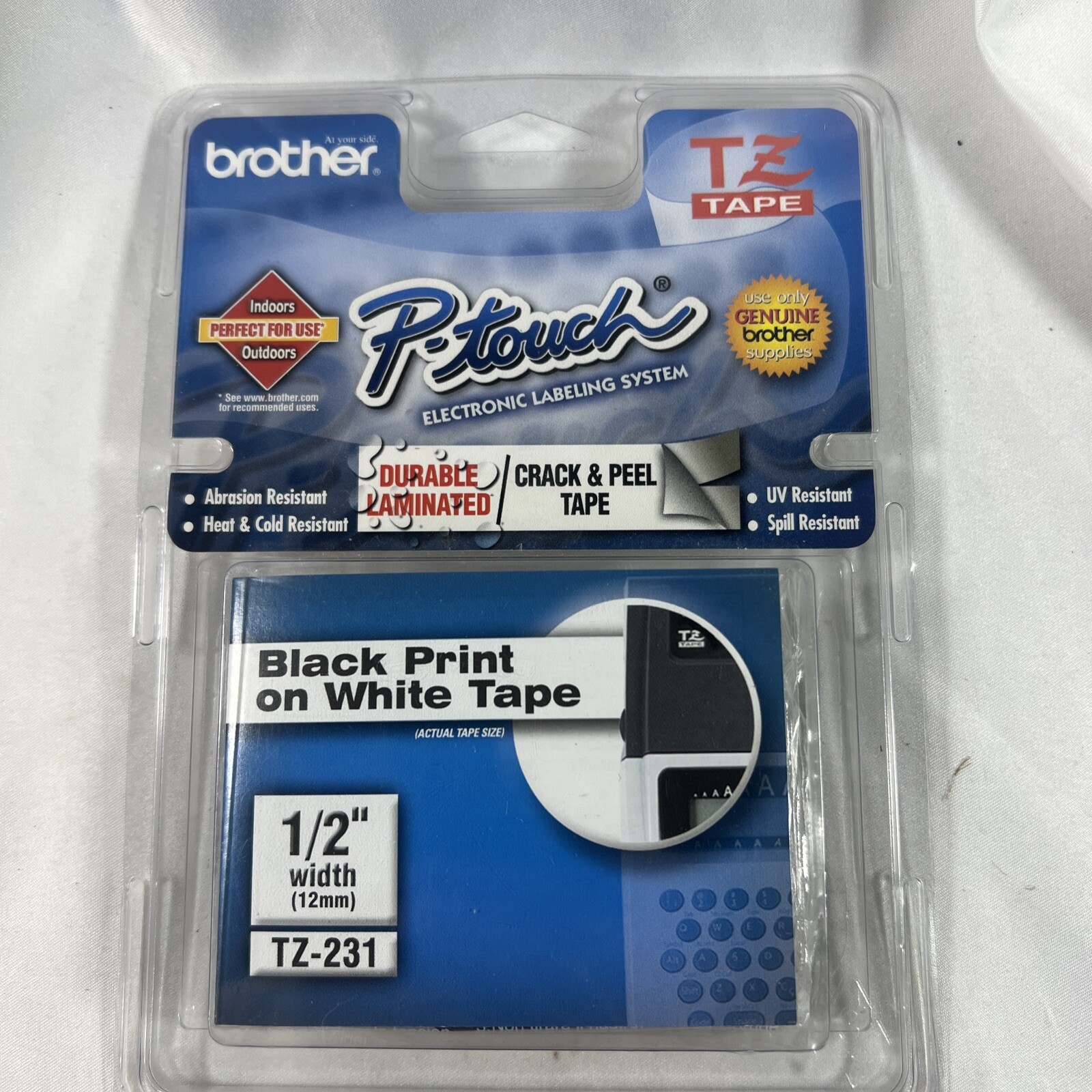 Brother TZ231 P-touch Label Tape 1/2" BLACK Print on WHITE Sealed in ...
