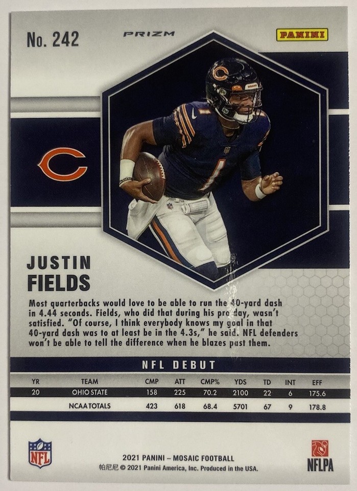 Justin Fields RC 2021 Mosaic Silver Mosaic Prizm NFL Debut #242 BEARS ...