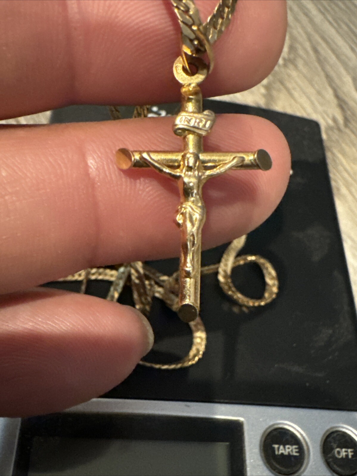 Pre owned 14k solid 20” gold chain with 14k solid gold cross | eBay