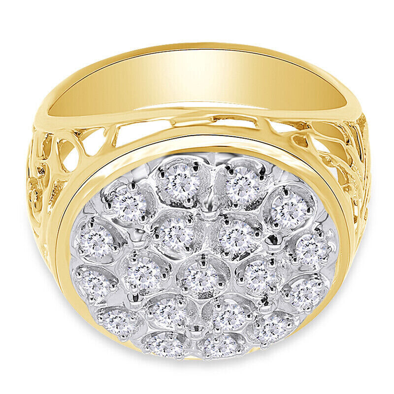 1ct Round Moissanite Mens Kentucky Cluster Filigree Motif Ring Sterling ...