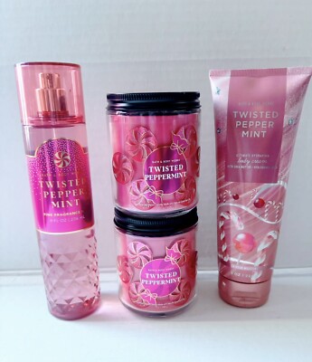 4Pc Bath & Body Works TWISTED PEPPERMINT Gift Set Lot Mist, Cream, 2 ...