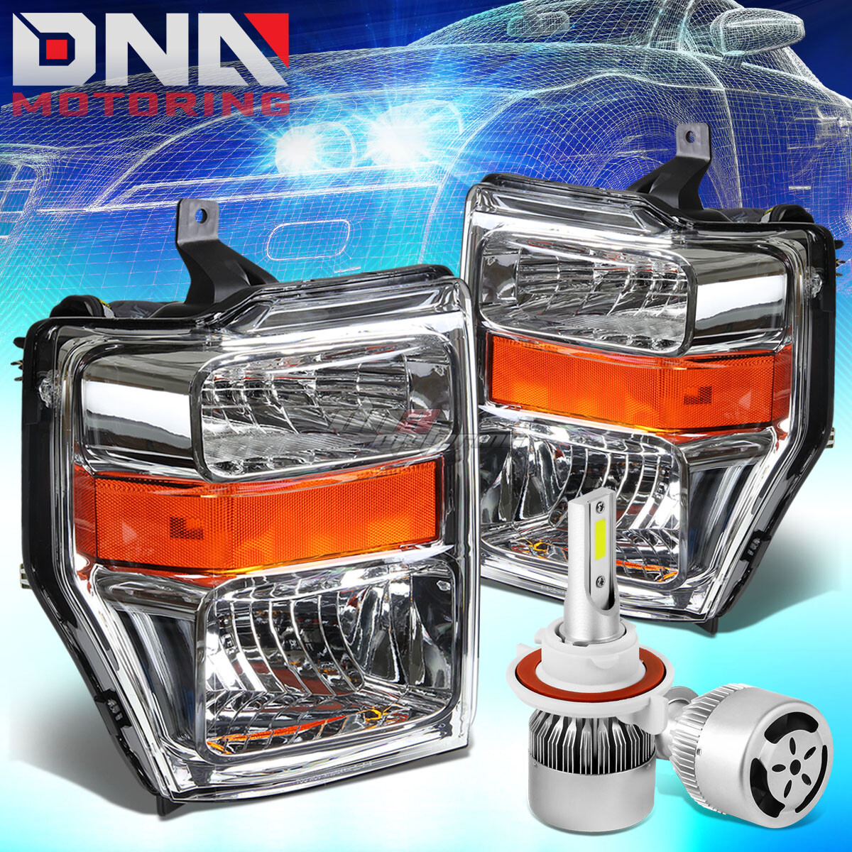 CLEAR LENS HEADLIGHT AMBER CORNER+WHITE LED H13 HID W/FAN FIT 08-10 ...