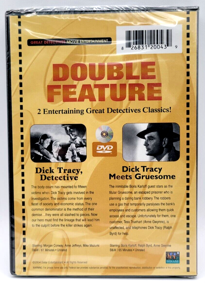 DICK TRACY DOUBLE FEATURE FACTORY SEALED DVD MOVIE BORIS KARLOFF MORGAN ...