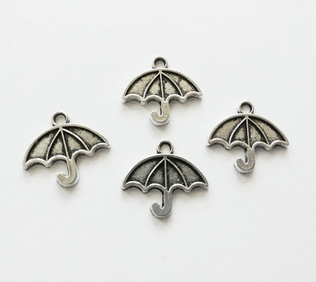 20 Umbrella Charms Bulk Antiqued Silver Rainy Day Pendants Weather ...