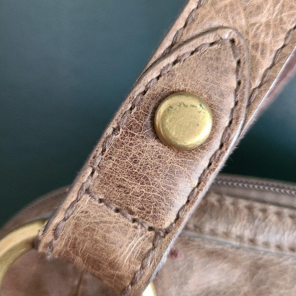 FOSSIL Brown Leather Purse Dbl Handles Zip Top Brass Hardware Charm ...