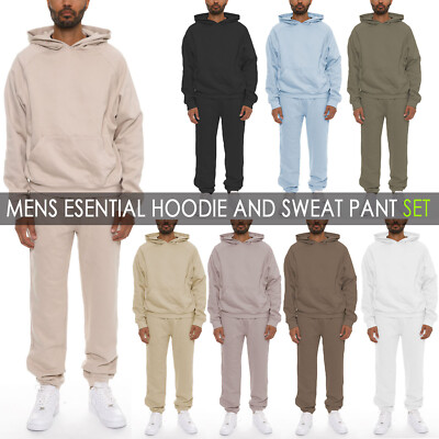 Mens Cotton HEAVYWEIGHT Sweat Pants and Hoodie Sweat Set Essential ...