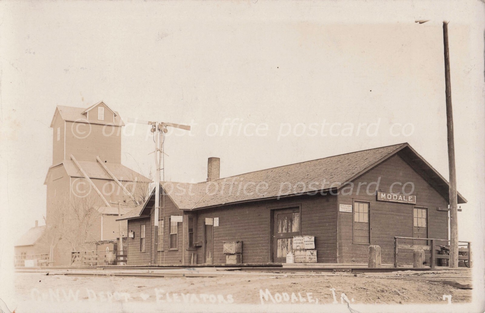 IA-Modale, Iowa-C&NW Railroad Depot-Elevators c1912-RPPC Real Photo ...
