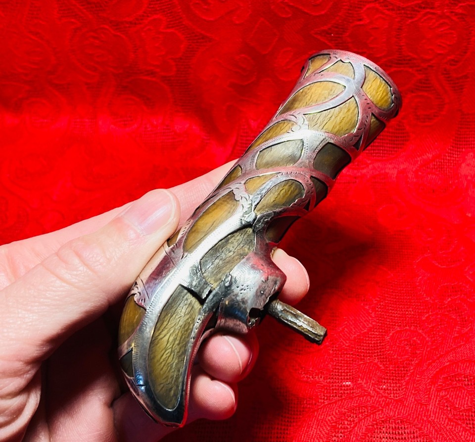 Antique Victorian Sterling Silver Overlaid Bone Cane Handle (Parts ...