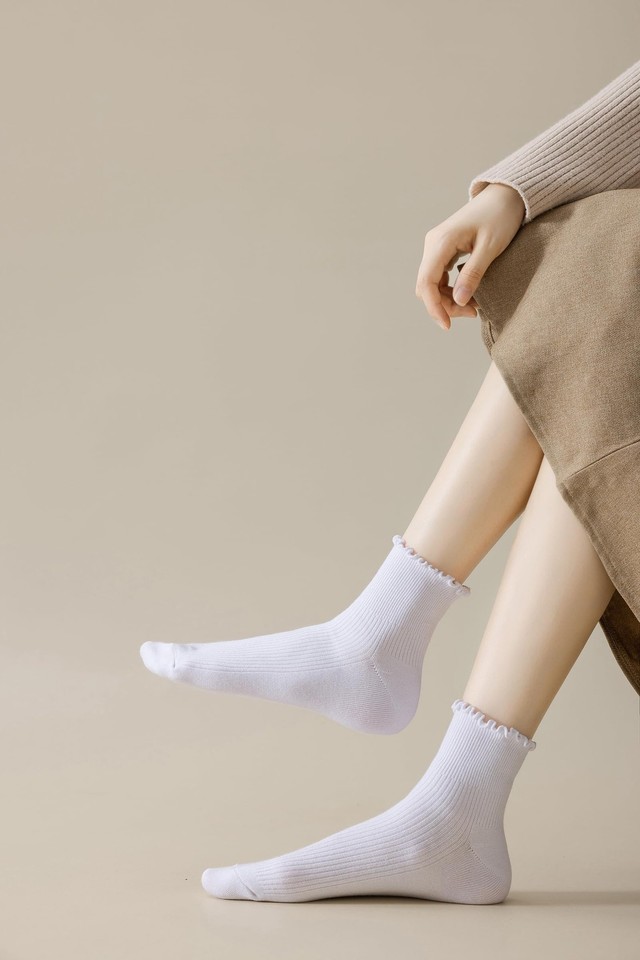 SRYL Ruffle Ankle Socks for Women's,Casual Cute Turn-Cuff Socks Soft ...