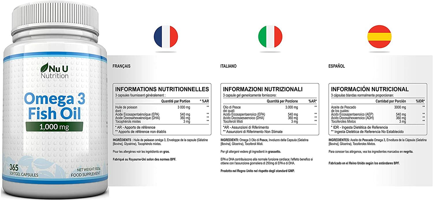 Omega 3 Fischöl 1000mg 365 Softgelkapseln Bis Zu 12 Monate Vorrat Epa