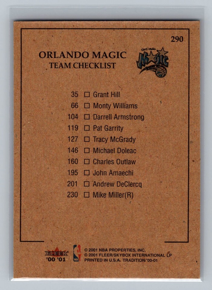 Orlando Magic 2000-01 Fleer Tradition #290 Orlando Magic C21 | eBay