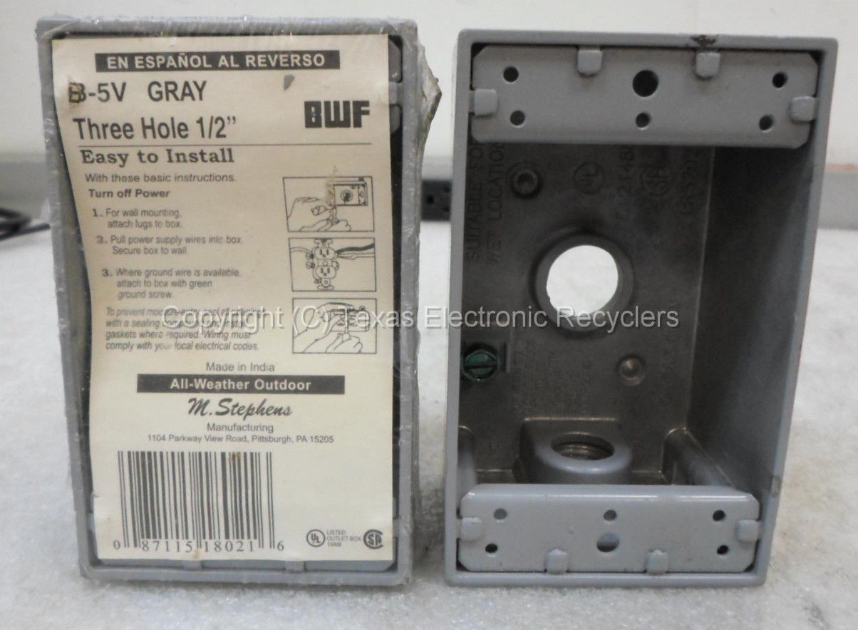 LOT OF 2 - BWF B-5V Gray Three Hole 1/2" Outlet Box | eBay