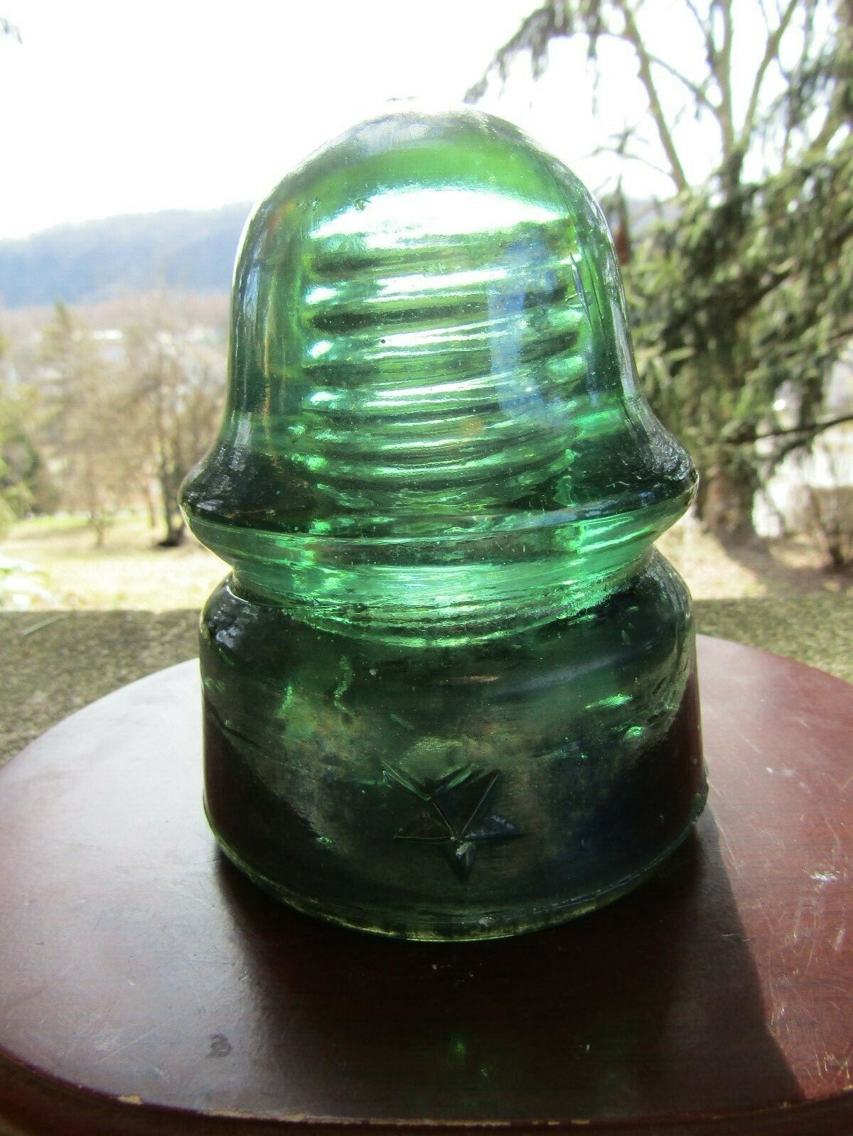 Antique Star Marked Green Glass Transformer- Electric Insulator ~3.0” x ...