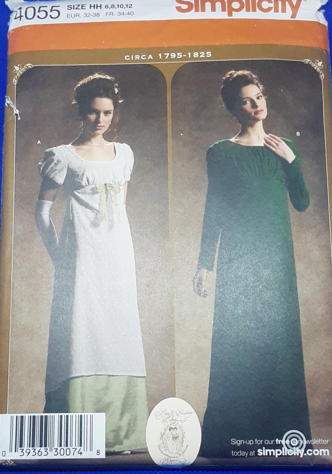 Simplicity 4055 Size 6-8-10-10 Regency Era Historical Dress Clothing ...