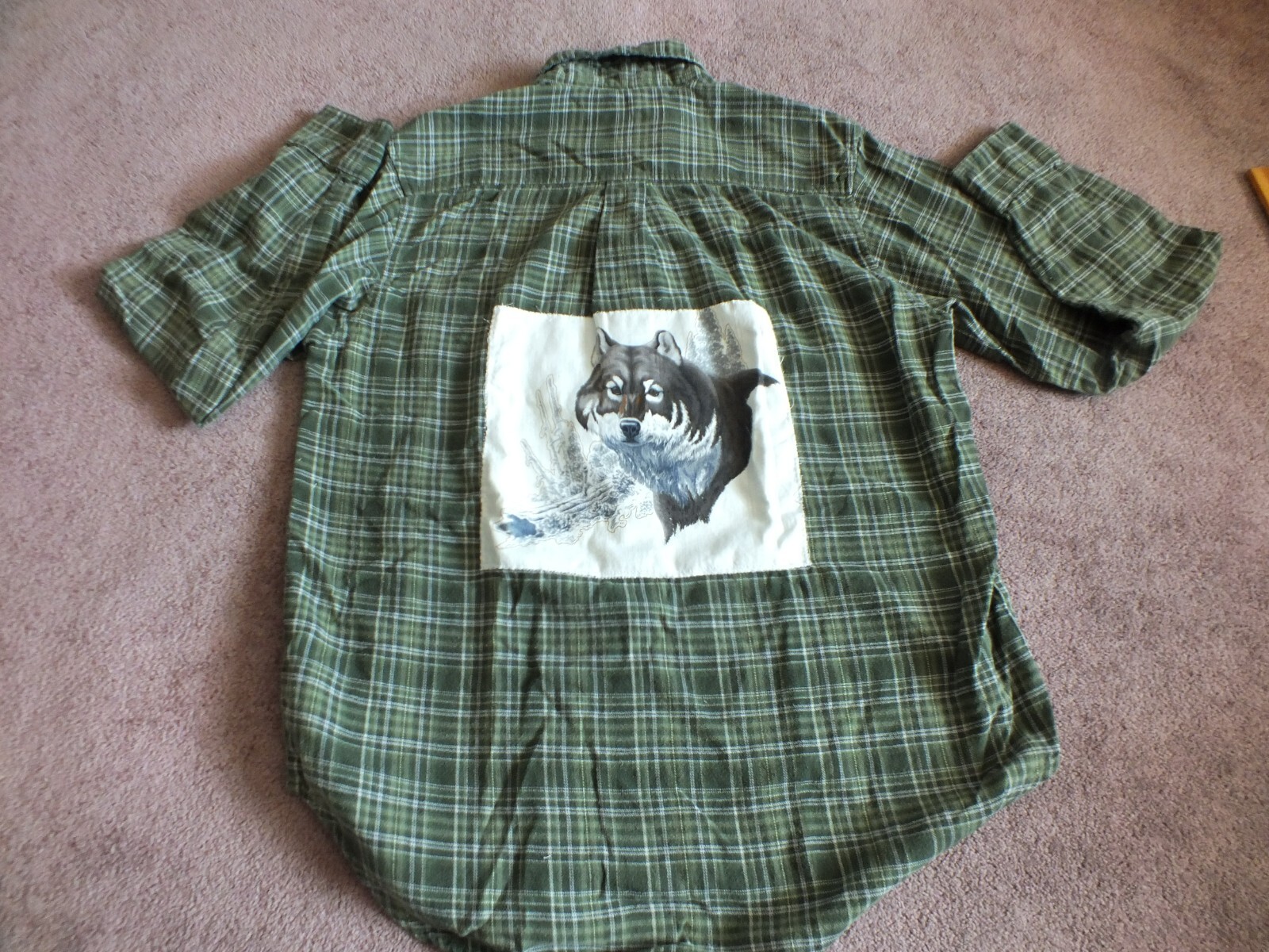 Repurposed Upcycled Flannel Shirt Wolf Applique Size … - Gem