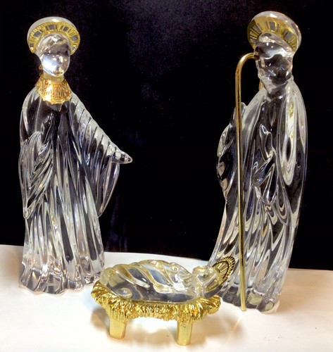 GORHAM GERMANY CRYSTAL NATIVITY SET HOLY FAMILY GOLD ACCENTS 3 PIECES ...