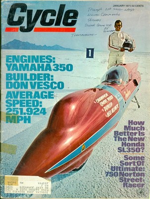 1971 Cycle Magazine: Don Vesco Yamaha-Powered Streamliner/Yamaha 350/ ...
