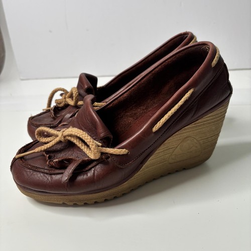 1970s Cherokee California Brown Leather Wedge Platform Shoes Womens 7.5 ...