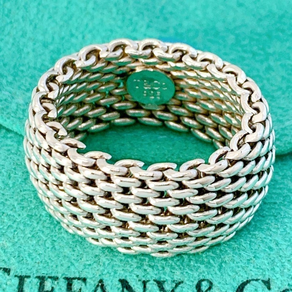 Size 12 Tiffany & Co Sterling Silver Somerset Mesh Weave Unisex Ring ...