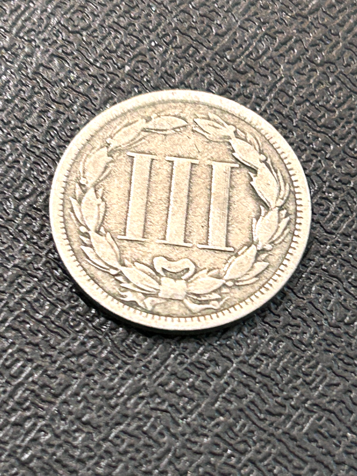 1865 Three Cent Nickel 3 Cents CHOICE Fine Civil War Date US Type Coin ...