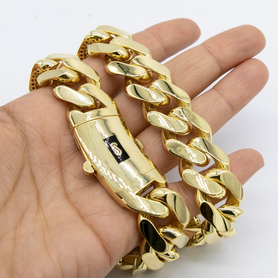 20mm Mens Miami Cuban Royal Link Chain Necklace Box Clasp Real 10K ...