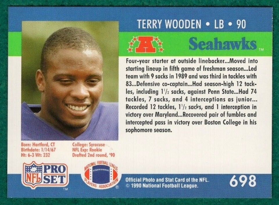 Terry Wooden - 1990 Pro Set #698 - Seattle Seahawks Football Card ...