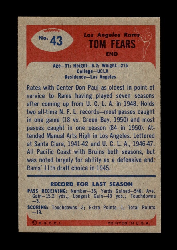 1955 Bowman Set-Break # 43 Tom Fears VG-VGEX *GMCARDS* | eBay