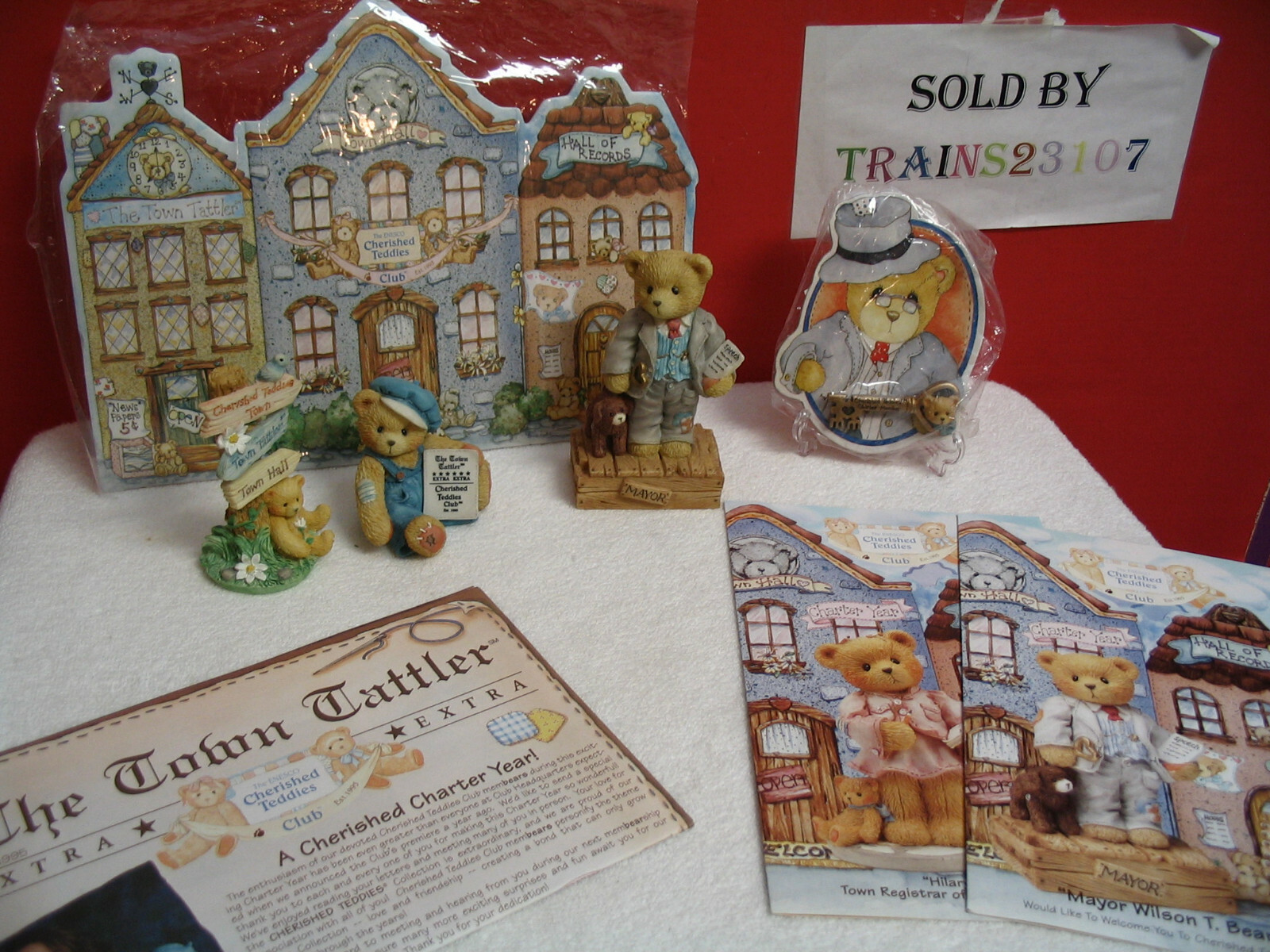 LOT Cherished Teddies Town Hall Display Mayor, Town Tattler & Street ...