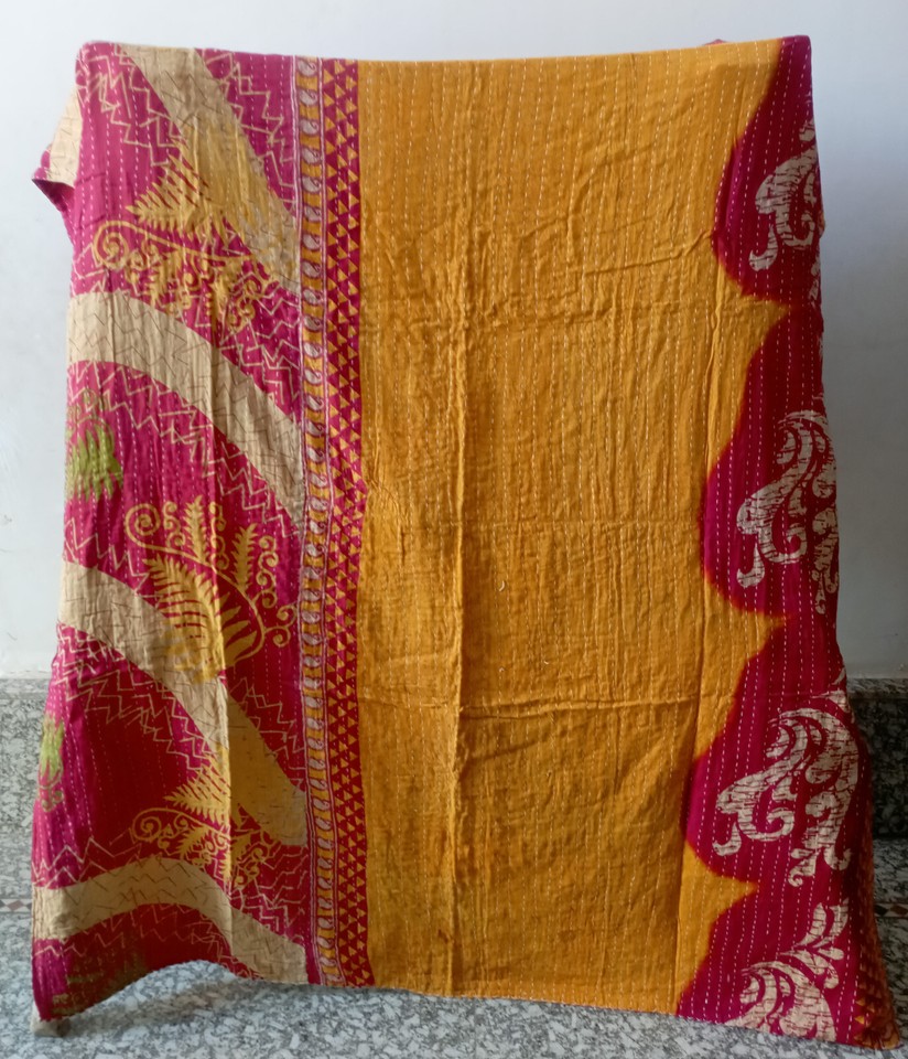 Vintage Kantha Quilt Throw Indian Handmade Bedspread Cotton Blanket ...