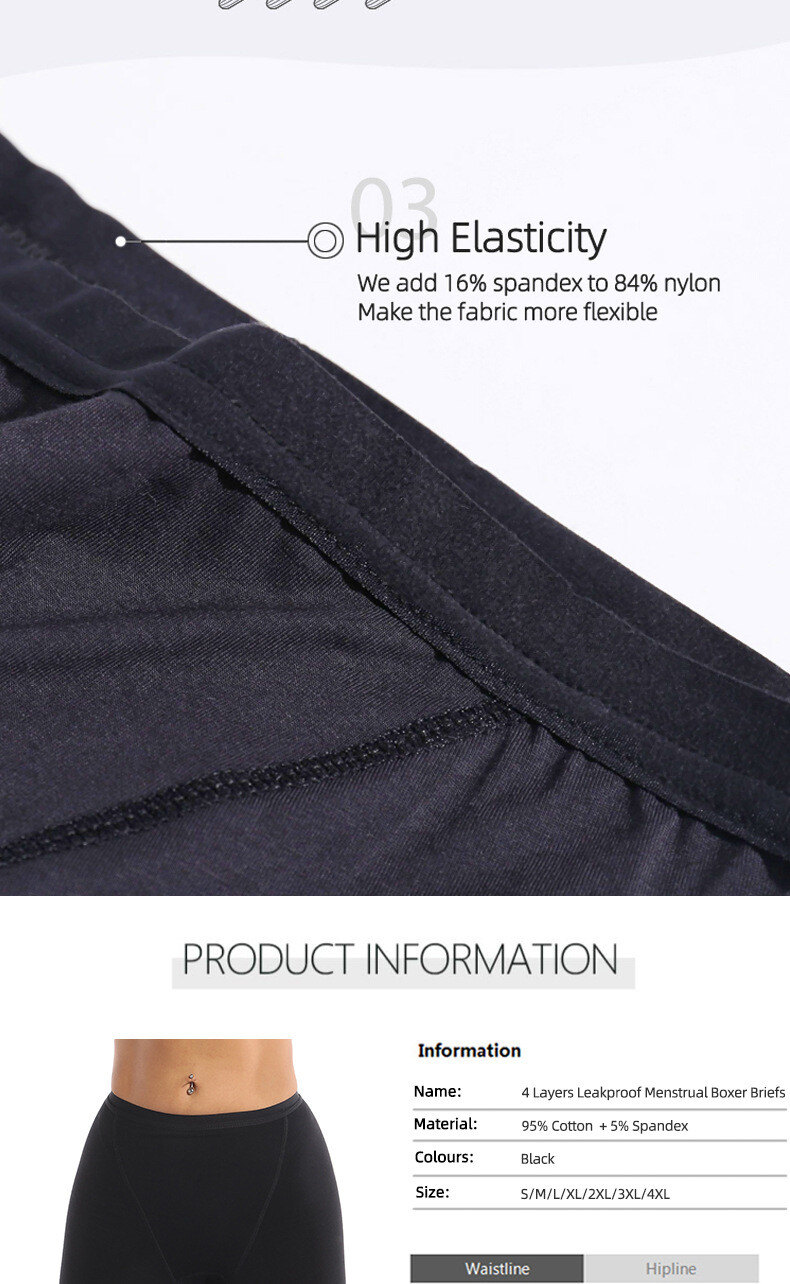 1-3Pcs Women Period Panties Menstrual Boxer Briefs 4-Layer Leakproof ...