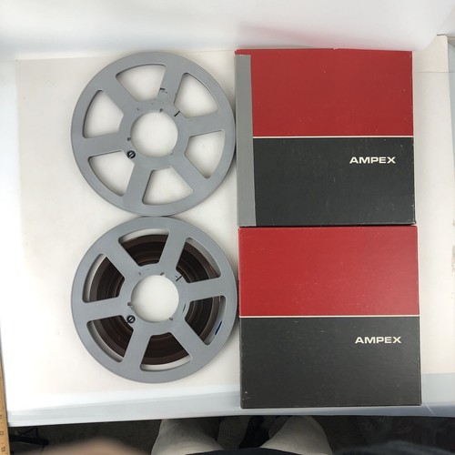 LOT 4 PLASTIC REEL TO REEL TAPES 10.5" 1/4" 2 AMPEX BOXES 621 1 EMPTY ...