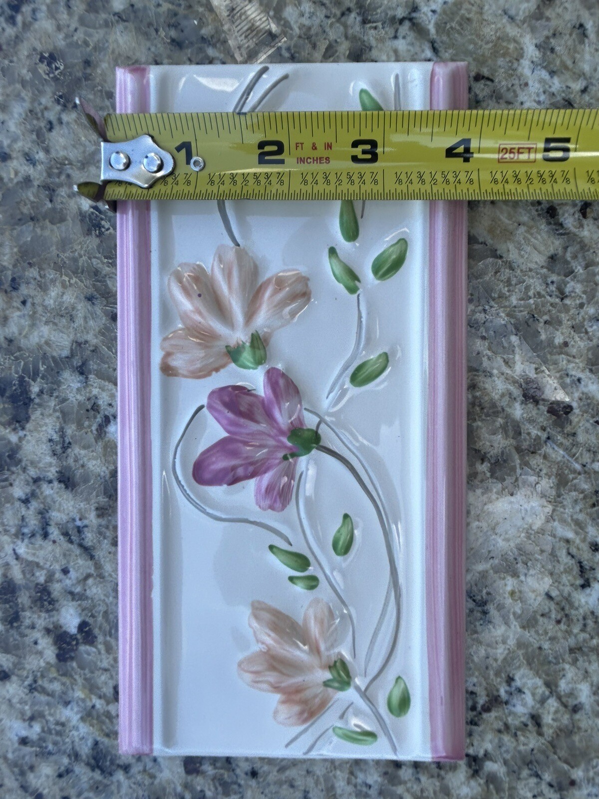 Pink scrolling flowers Wall Tile Border imported Spain 7 3/4" X 3 7/8 ...