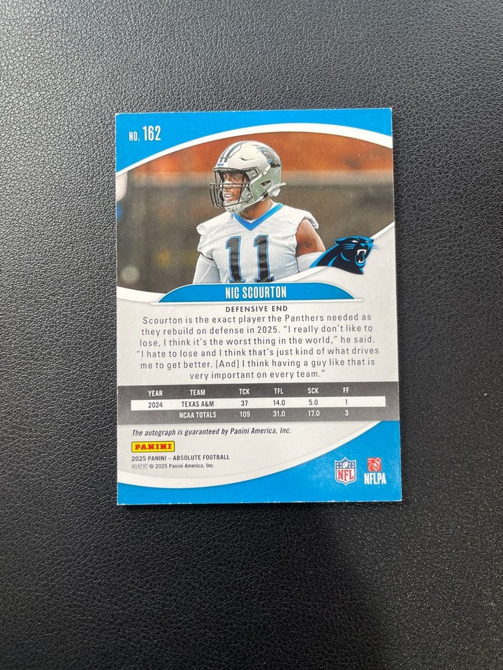 2025 Panini Absolute Football Nic Scourton Rc Rookie Auto 142/299 BJHT ...