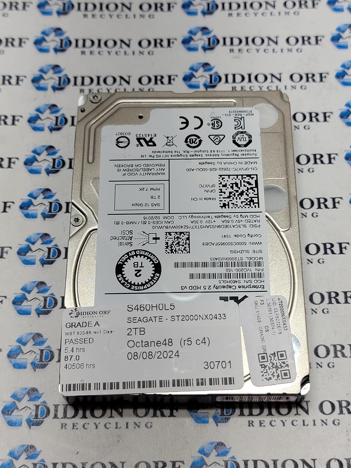 SEAGATE 2TB 2.5" SAS HDD 7200 RPM ST2000NX0433, GRADE A, SKU 11459 | eBay
