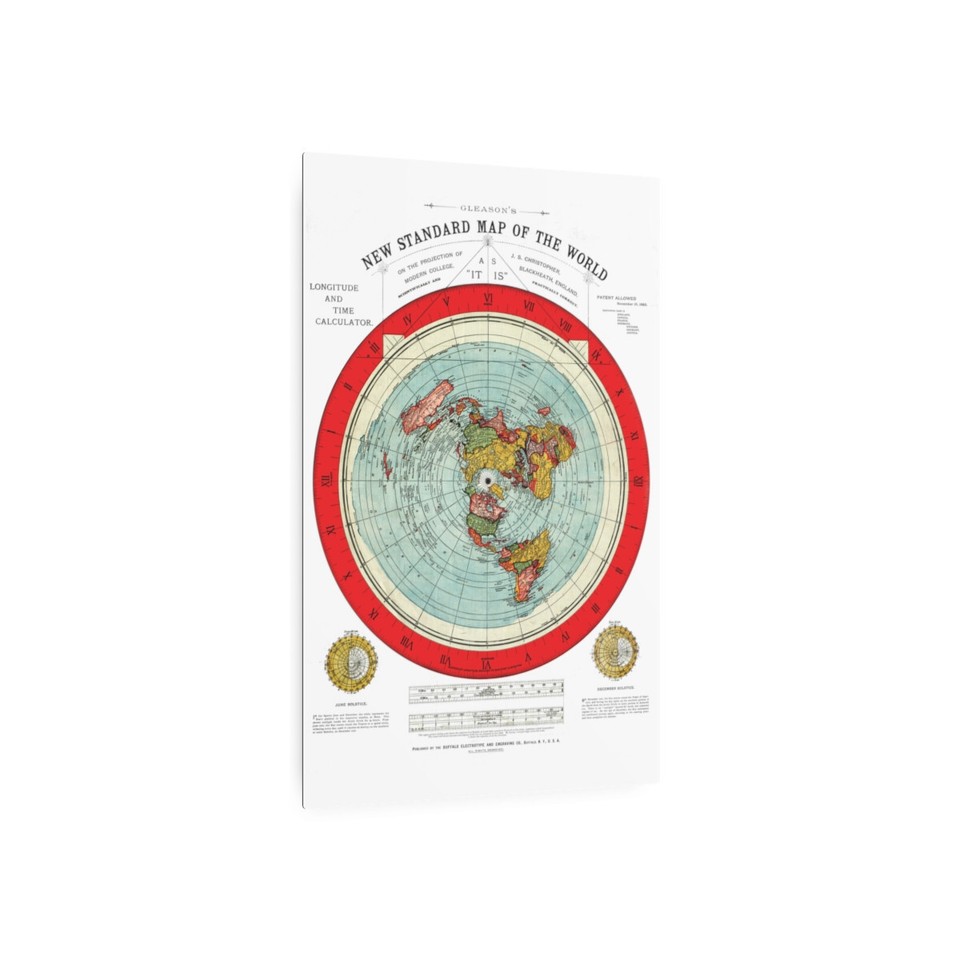 Gleason's 1892 New Standard Map of the World Flat Earth White Metal Art ...