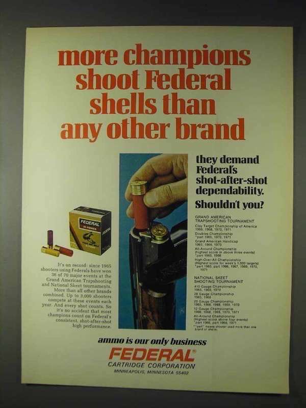 1972 Federal Shotgun Shells Ad - More Champions Shoot | eBay