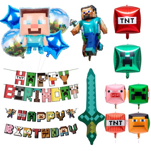 TNT MInecraft Background Banner Foil Balloons for Pixel Party ...