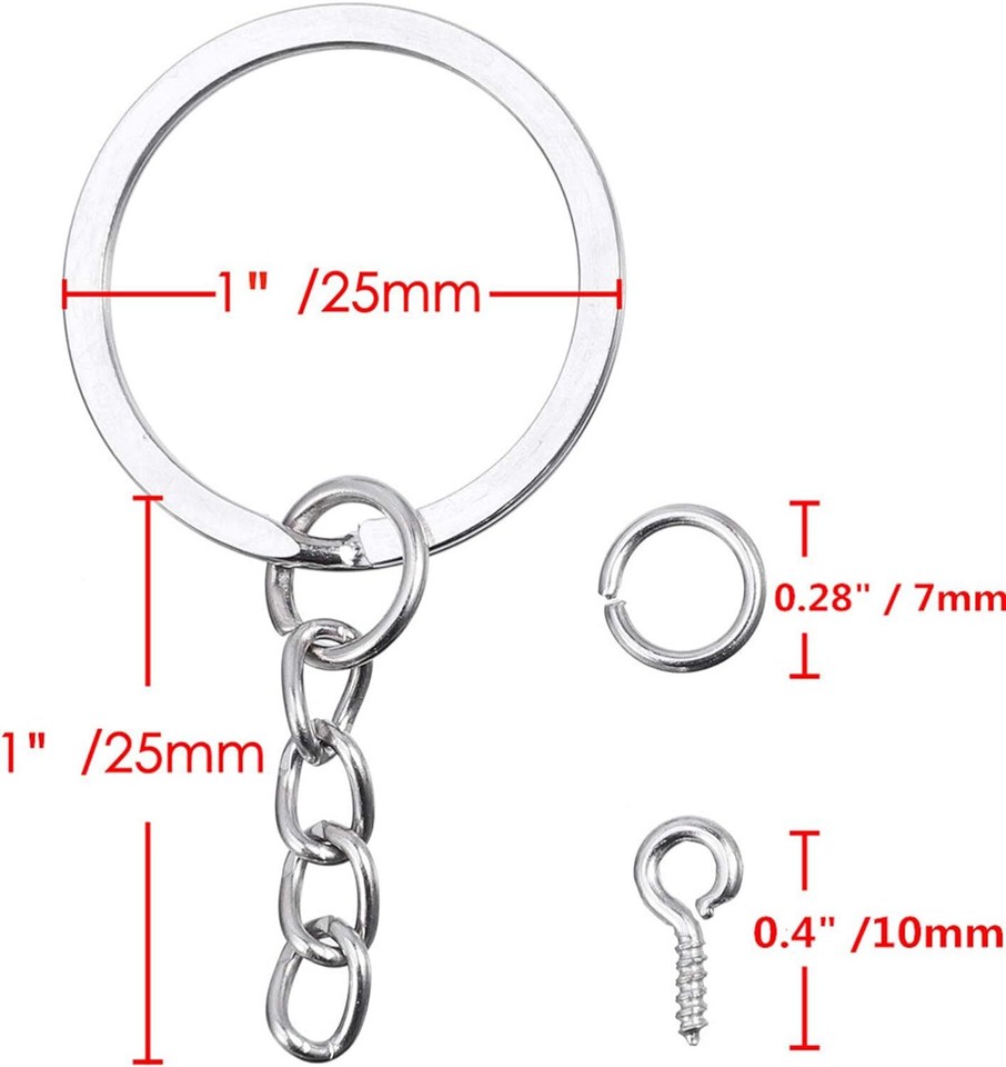 100Pcs Keychain Rings With Chain Open Jump Rings And Screw Eye Pins For ...