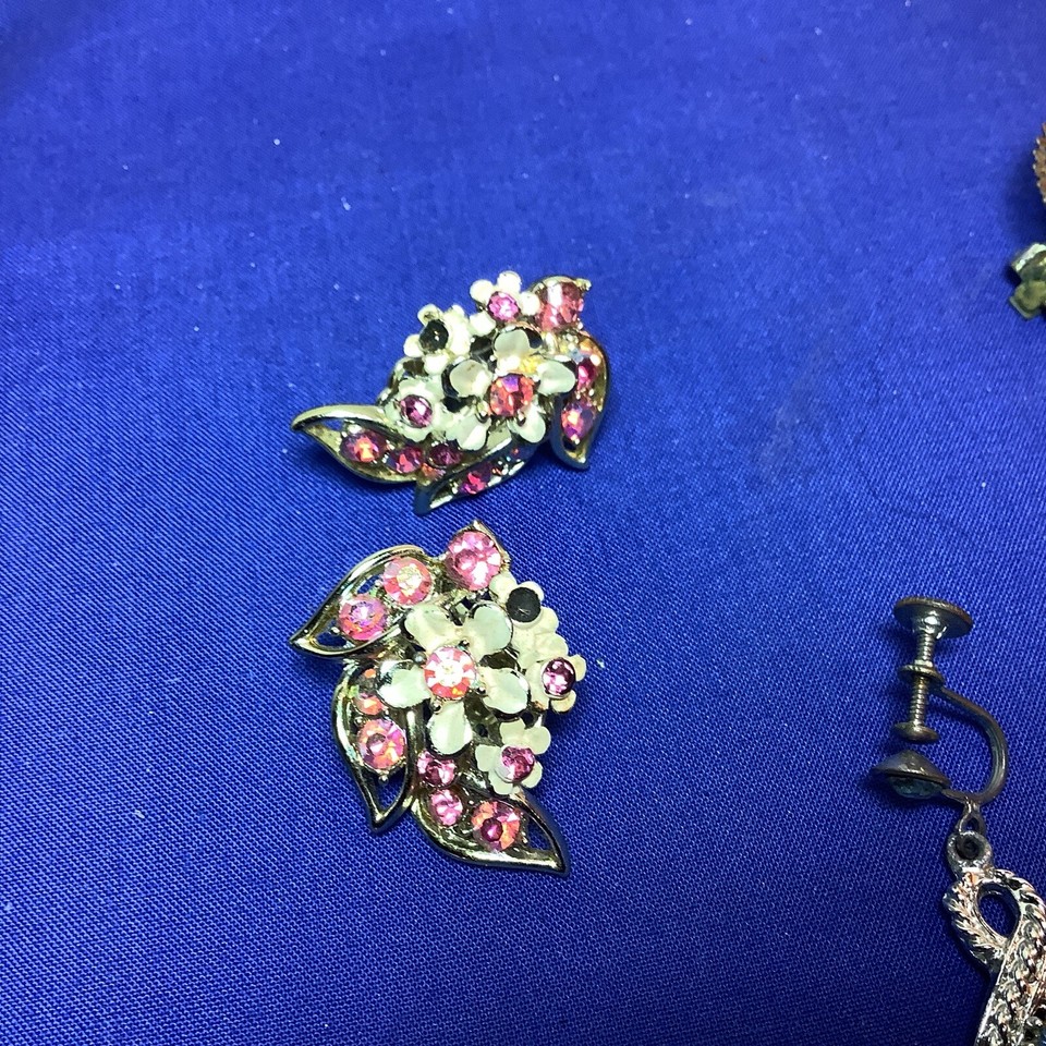 Vintage LOT Clip & Screw Back Earrings AB Crystal Dangle Enamel ...