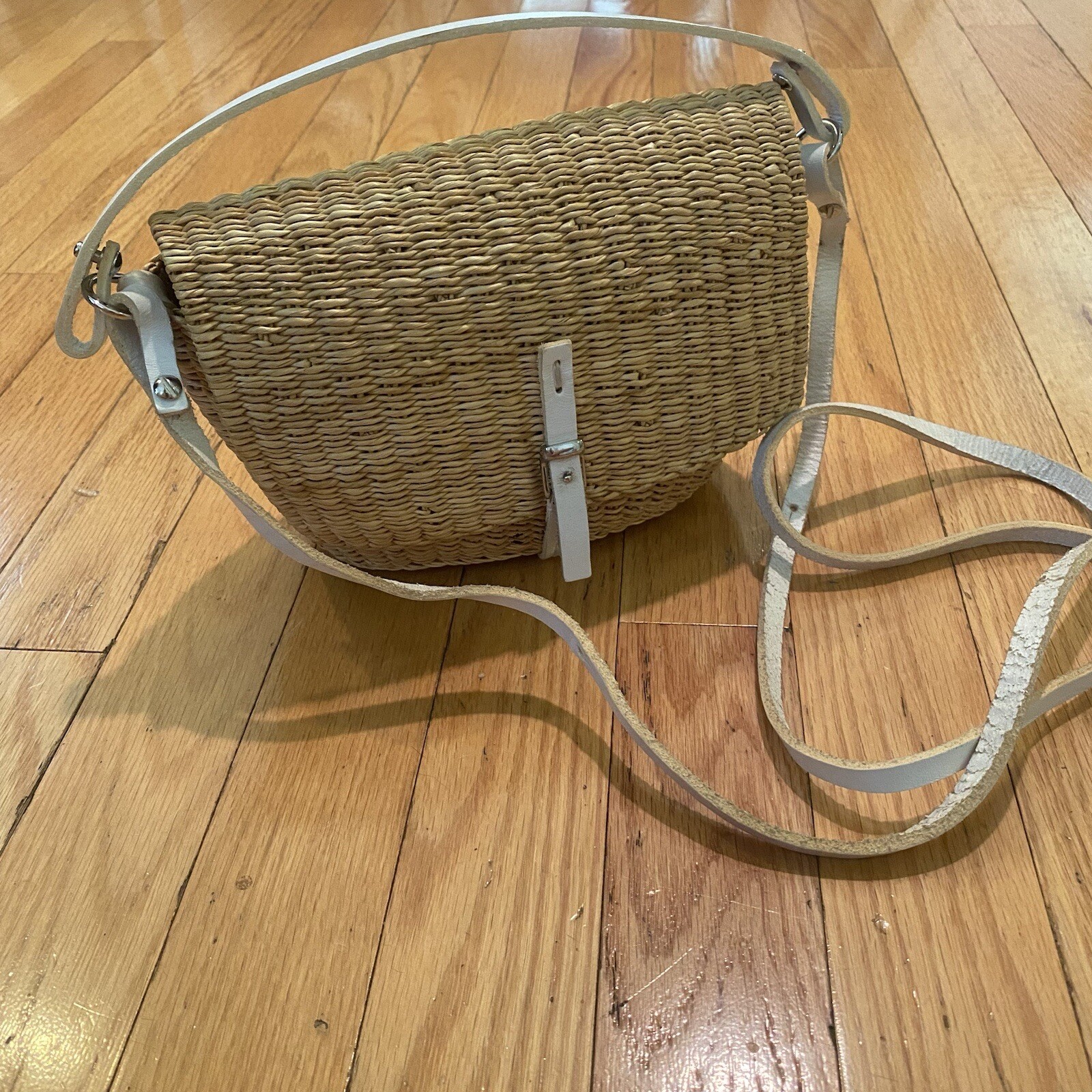 Muun Straw Small Crossbody Bag White Leather - Gem