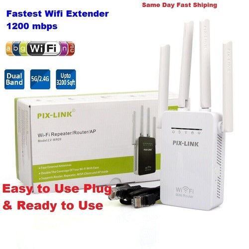 1200Mbps WiFi Range Extender Repeater Wireless Amplifier Router Signal ...