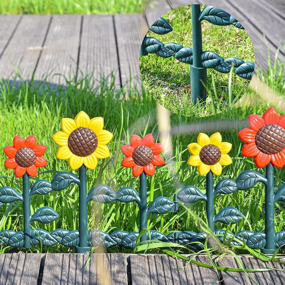 Sungmor Plastic Edgings Garden Picket Fence 4PC Sunflower Lawn ...