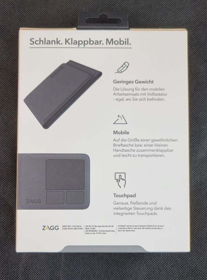 ZAGG TRI-FOLD KEYBOARD with Touch Pad UNIVERSAL Travel Bluetooth QWERTZ ...