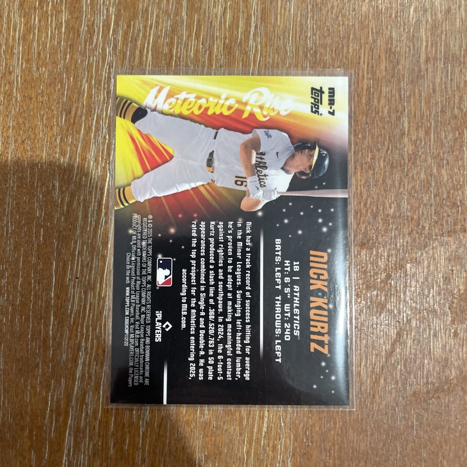 Nick Kurtz 2025 Bowman Chrome RC Meteoric Rise #MR-7 Oakland Athletics ...