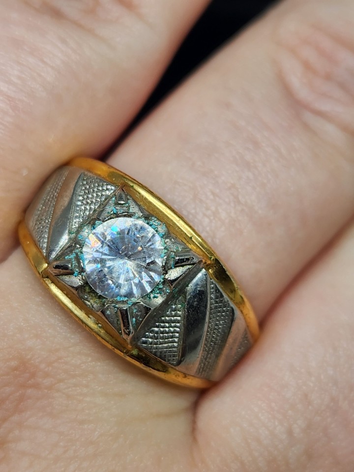 Men's Vintage LIND 14K HGE LIND Cubic Zirconia Art Deco Ring (Unisex ...