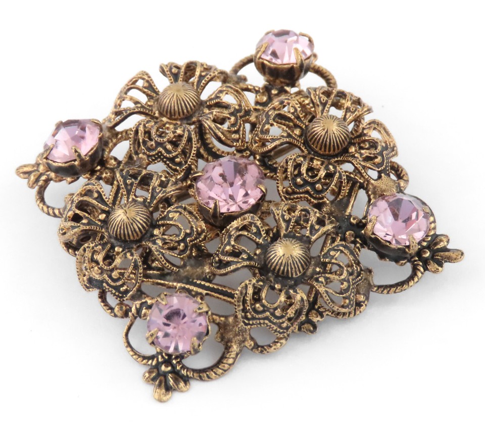 * AUSTRO HUNGARIAN / CZECH - ANTIQUE PINK FACETED GLASS FILIGREE GILT ...