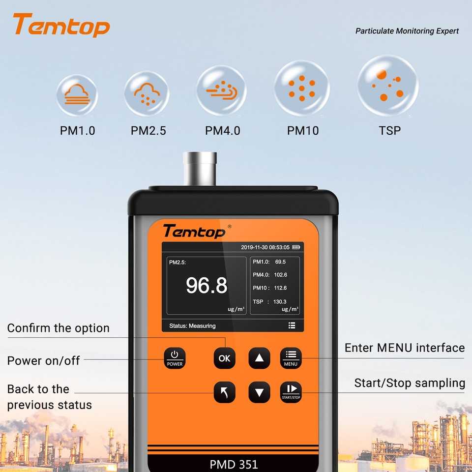 Temtop Air Particle Counter PMD351 Professional Cleanroom Tester Air ...