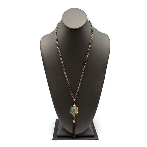 Vintage Matte Gold Cable Chain Mixed Stone Cube Chain Tassel Pendant ...