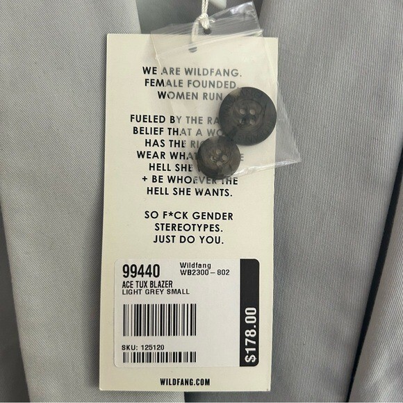 NEW Wildfang Sz Small Ace Tux Blazer Cotton Light Grey Minimalist ...